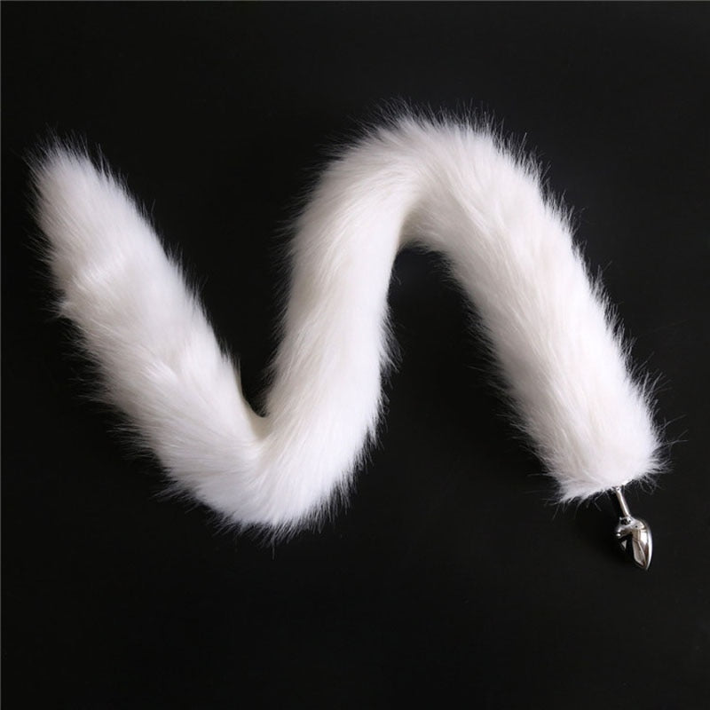 Long Fox Tail Plug Rounded Metal Anal Plug For Animal Cosplay Kemelia